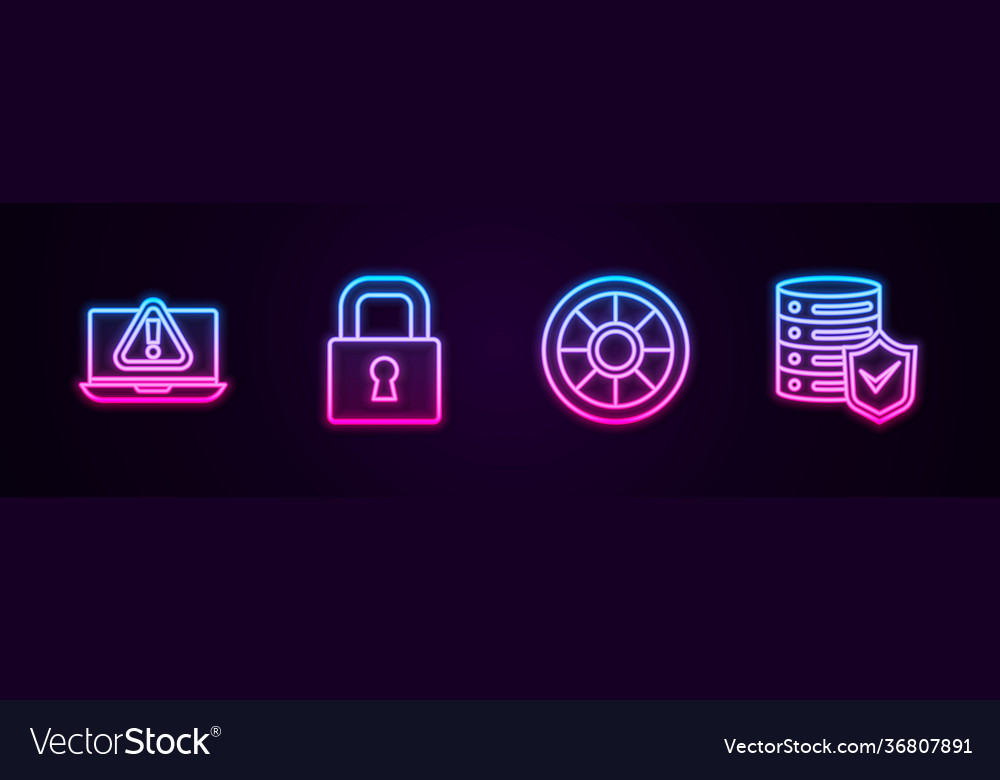 Set Line Laptop With Exclamation Mark Lock Safe Vector Image