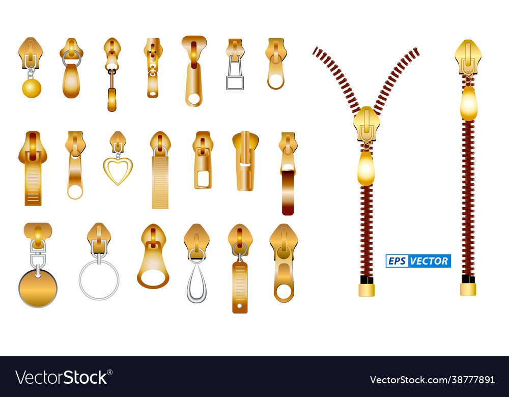 Set realistic zipper for clothes isolated Vector Image