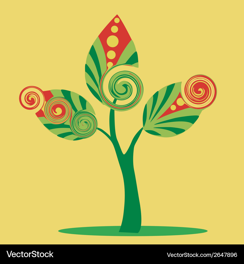 A beautiful green tree with three leafs Royalty Free Vector