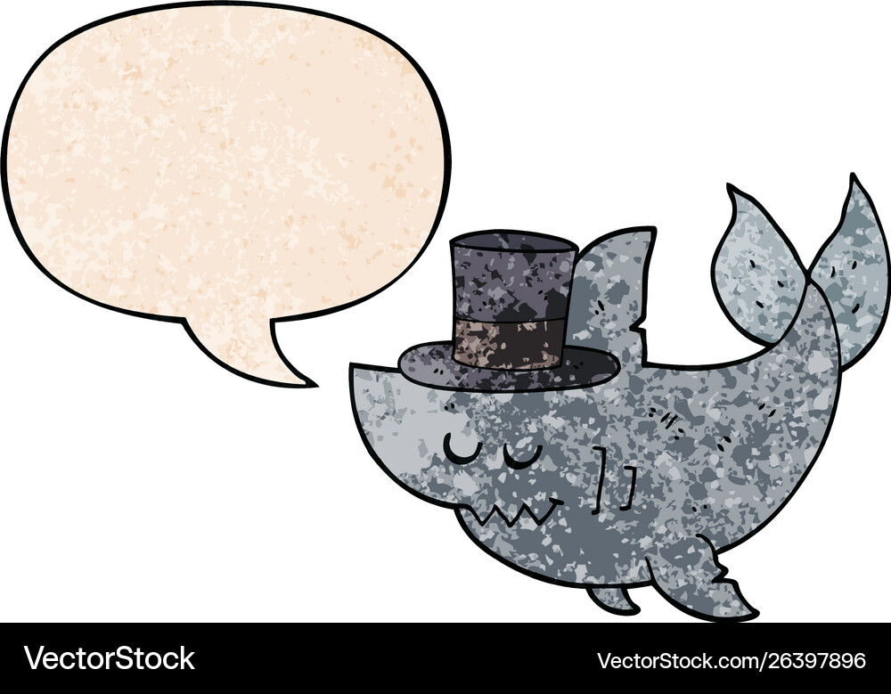 Cartoon shark wearing top hat and speech bubble Vector Image