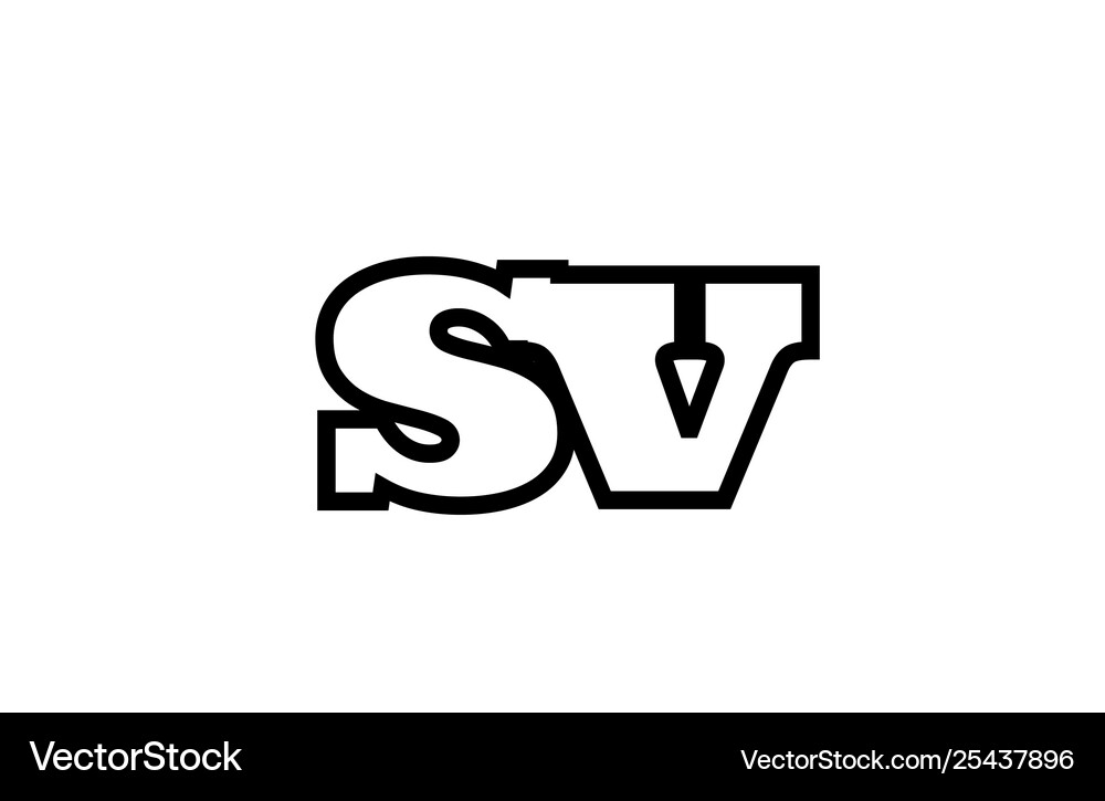 Connected sv s v black and white alphabet letter Vector Image