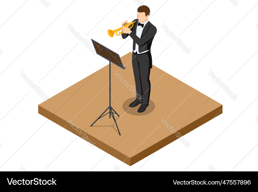Isometric man playing his trumpet musical Vector Image