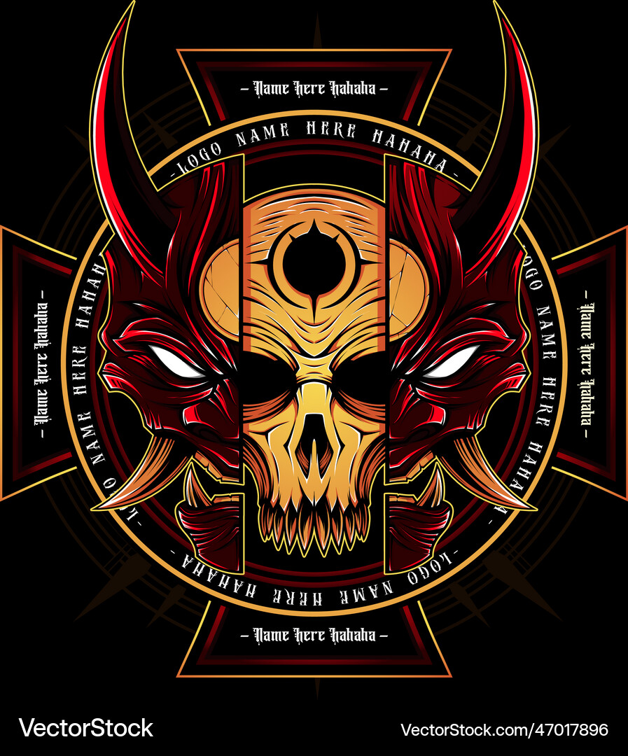Japanese demon mask emblem logo Royalty Free Vector Image