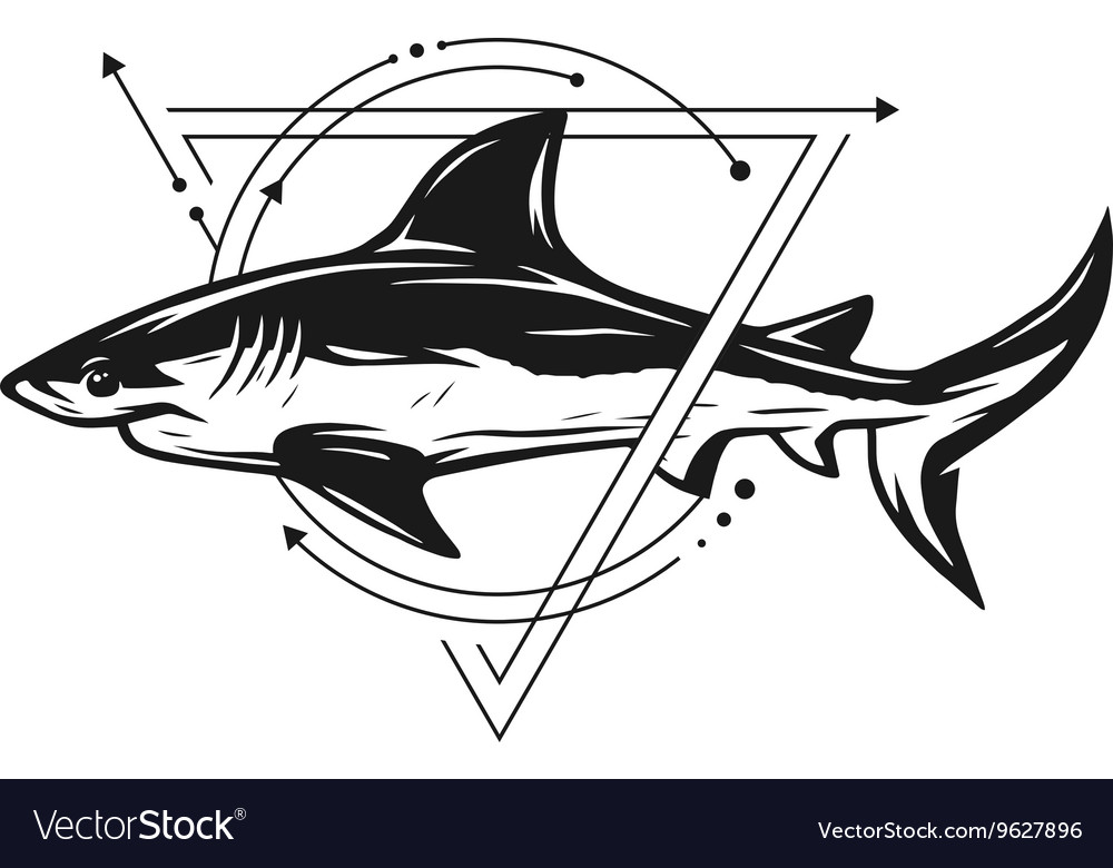 Shark on background geometric elements Royalty Free Vector