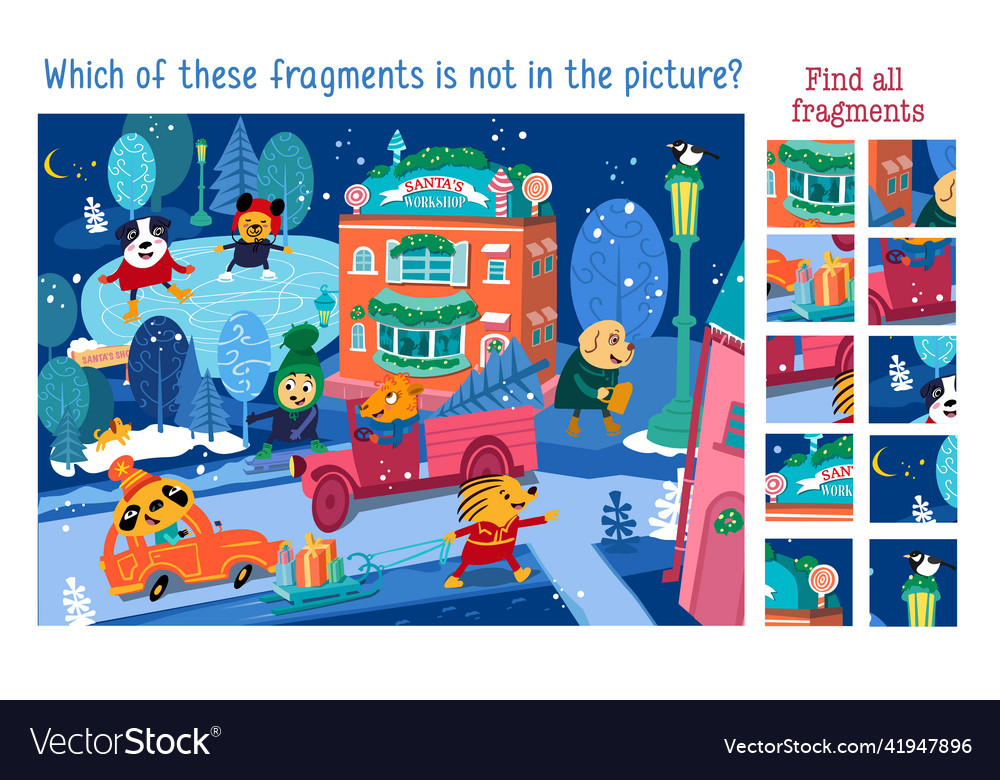 Which of these fragments is not in picture find Vector Image