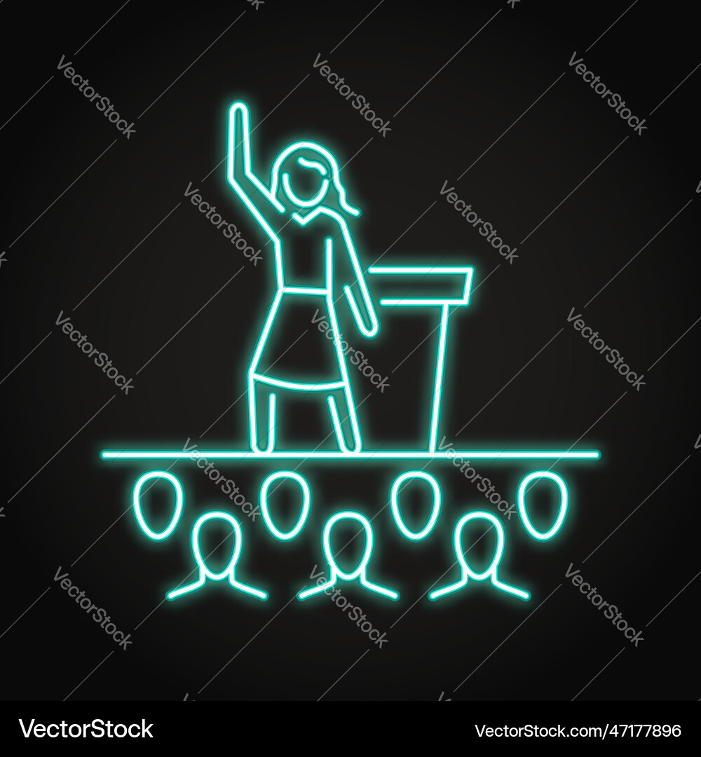 Woman giving speech neon icon Royalty Free Vector Image