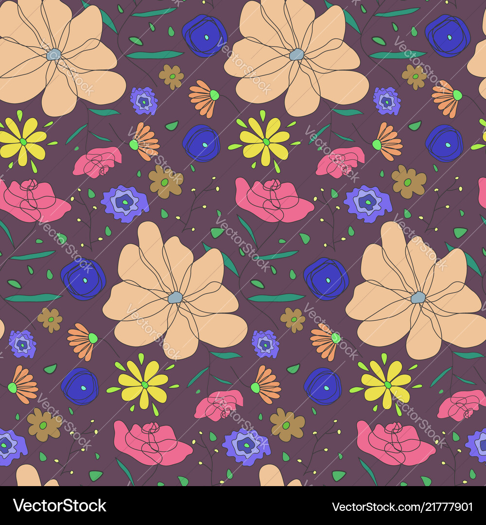 Autumn colors pattern with sketch color flowers Vector Image