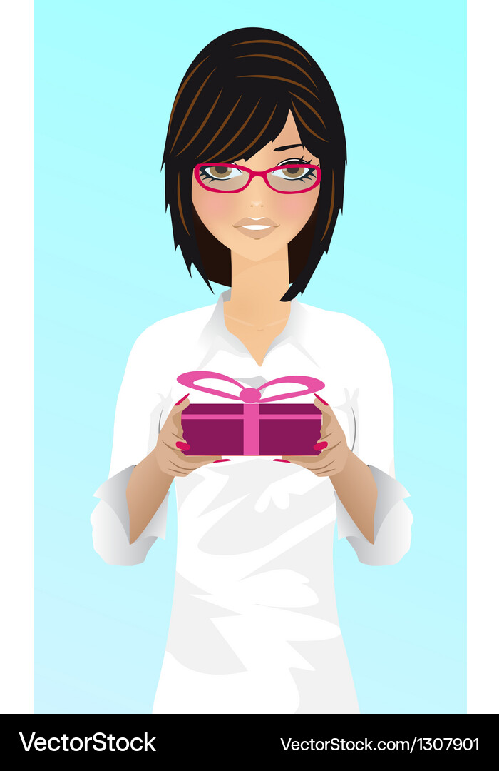 Beautiful girl with gift Royalty Free Vector Image
