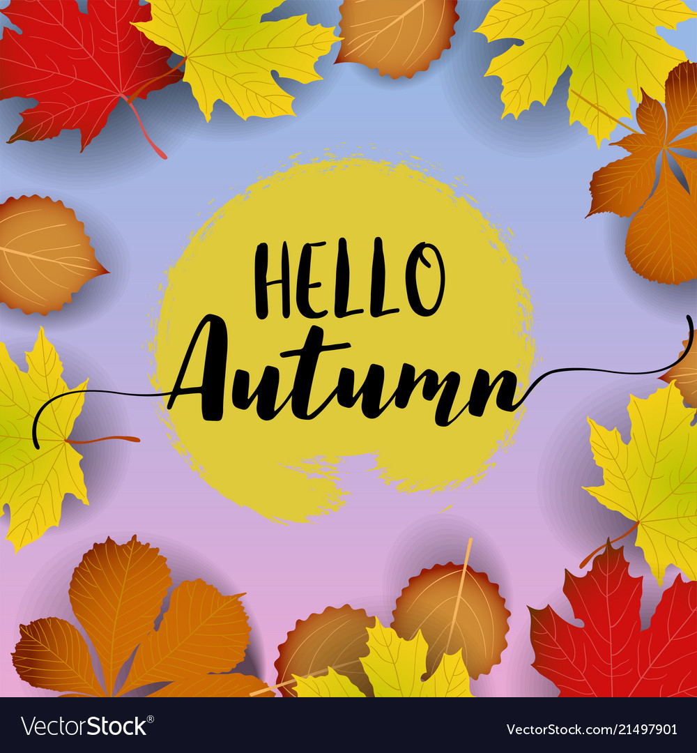 Hello autumn banner paper colorful tree leaf Vector Image