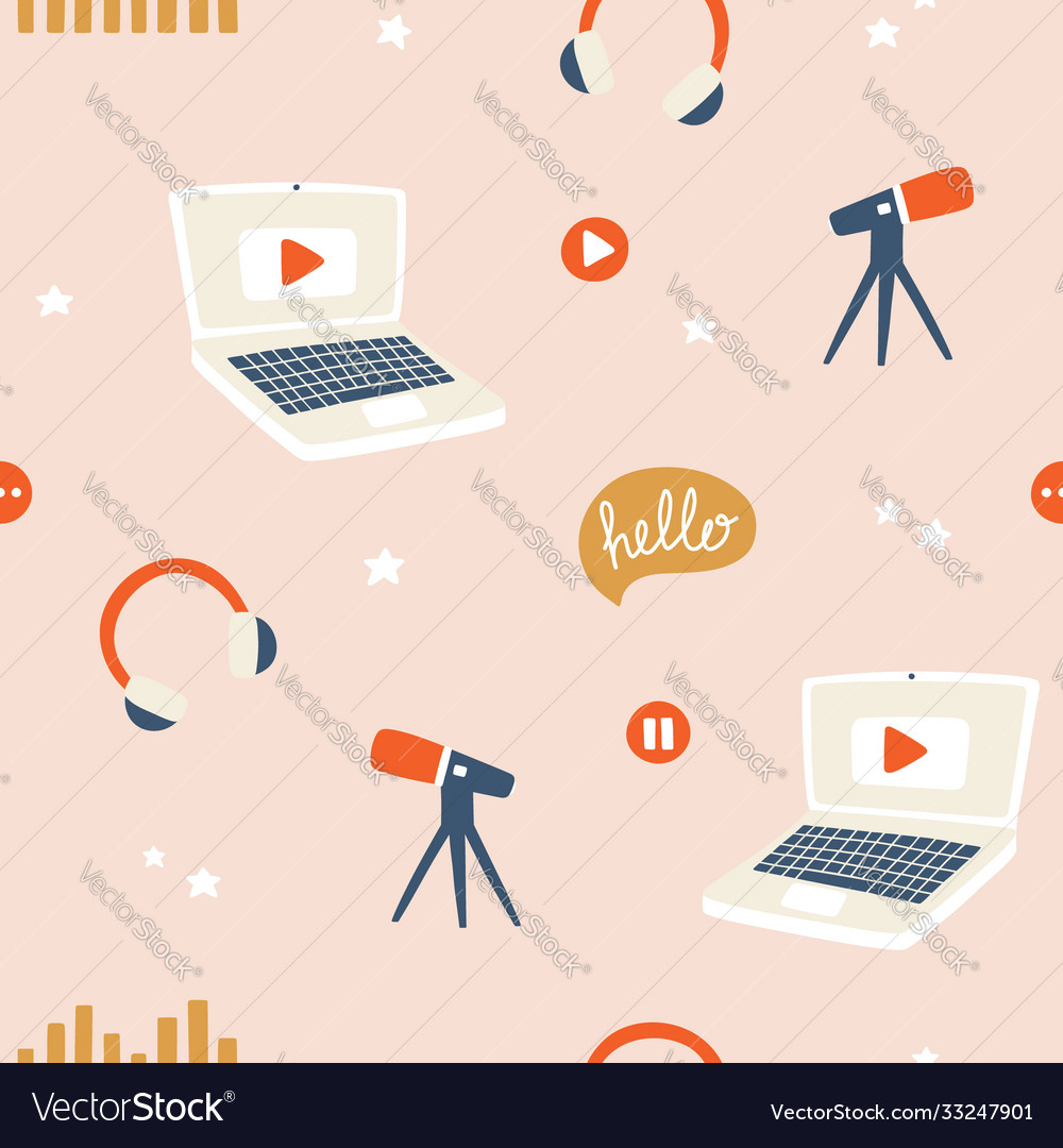 Podcast seamless pattern background Royalty Free Vector