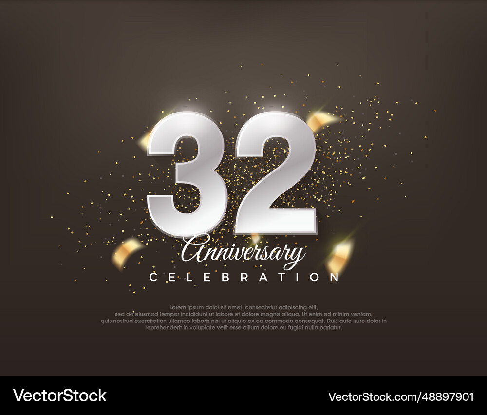 Silver metallic number 32nd luxurious and elegant Vector Image