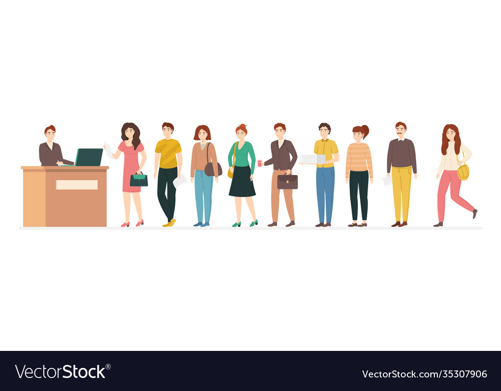 Cartoon color characters people queue documents Vector Image