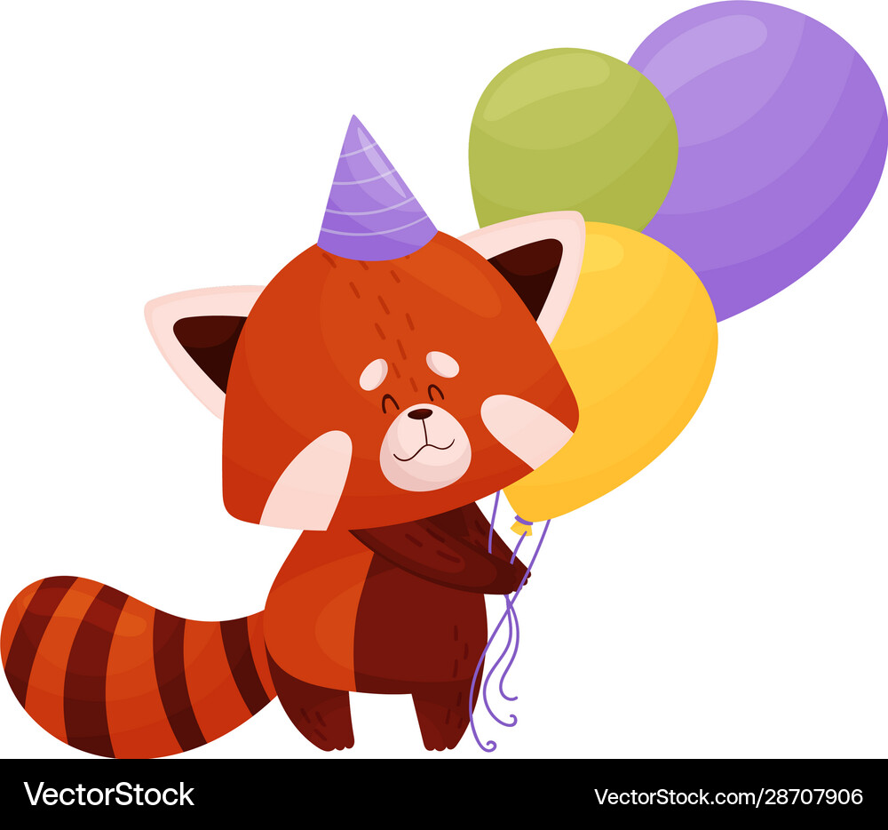 Cartoon red panda character carrying balloons Vector Image
