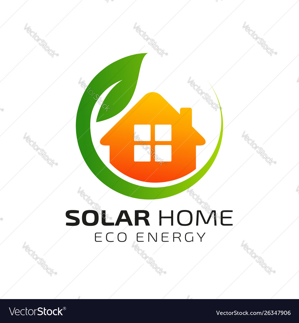 Eco house logo design sun solar energy Royalty Free Vector