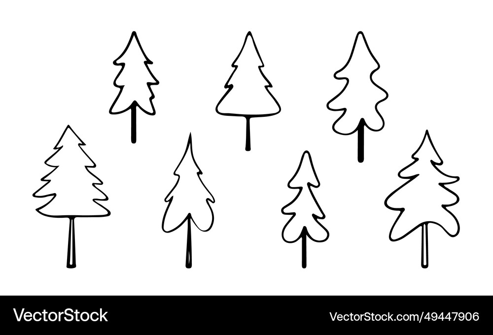 Hand drawn christmas trees doodle set Royalty Free Vector