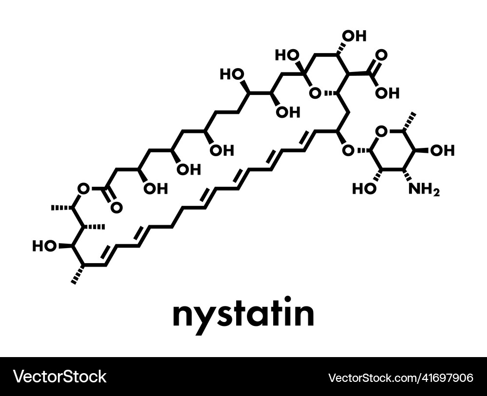 Nystatin antifungal drug molecule used Royalty Free Vector