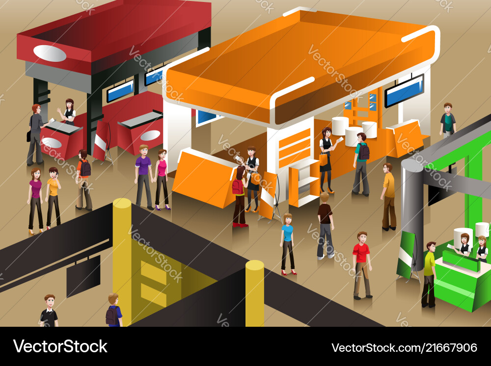 Scene at an exhibition booths Royalty Free Vector Image