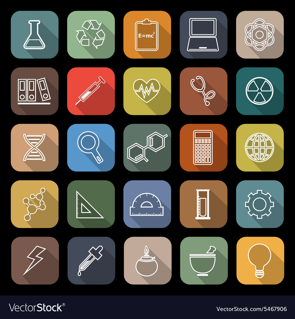 Science line flat icons with long shadow Vector Image
