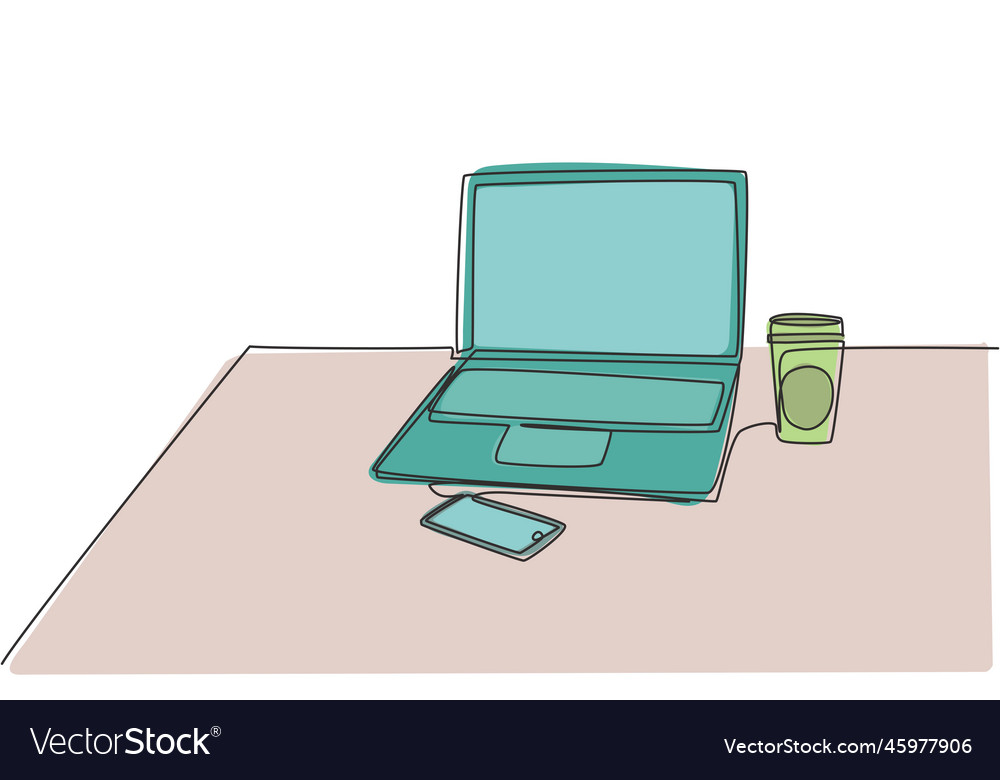 Single continuous line drawing of computer laptop Vector Image