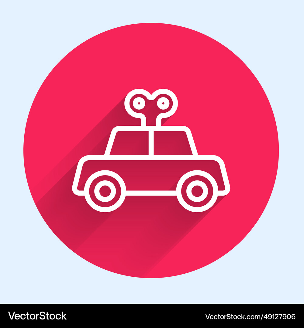 White line toy car icon isolated with long shadow Vector Image