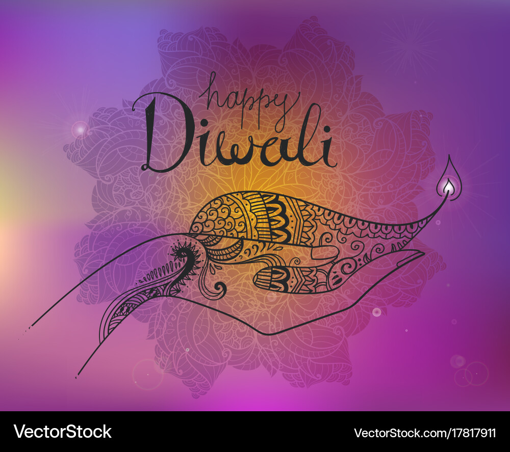 Diwali hand drawn line art Royalty Free Vector Image