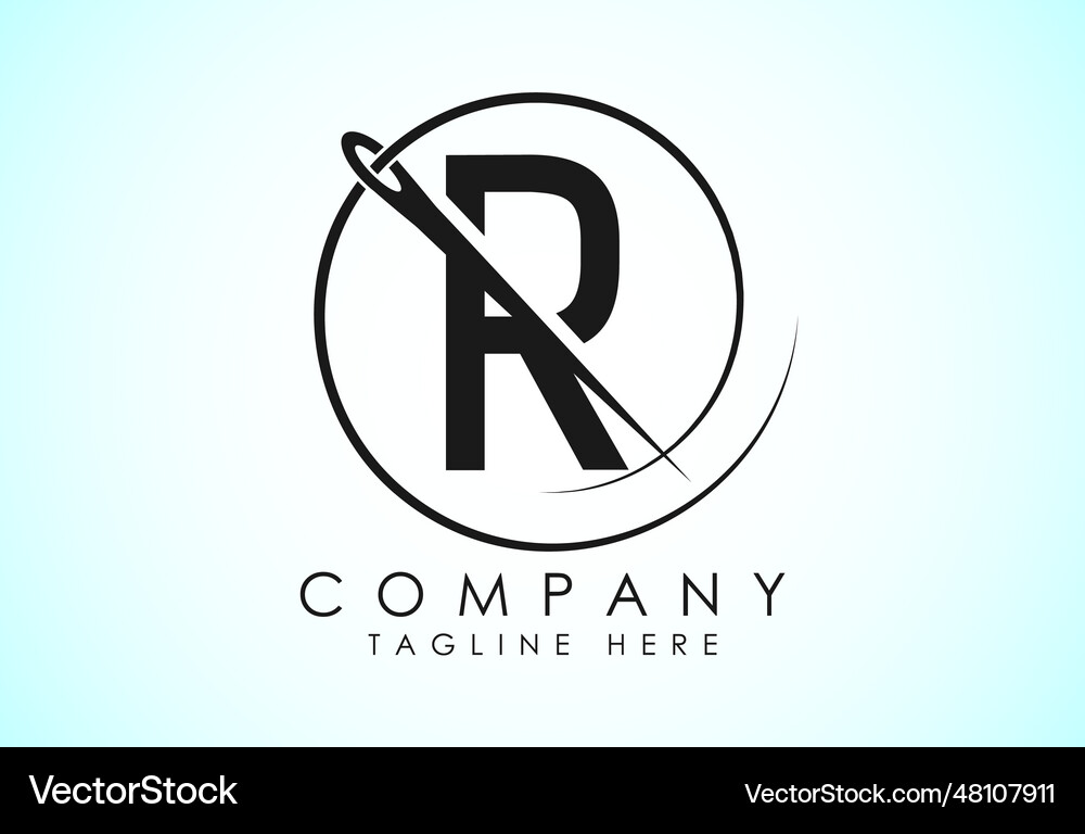 English alphabet r with sewing needle and thread Vector Image