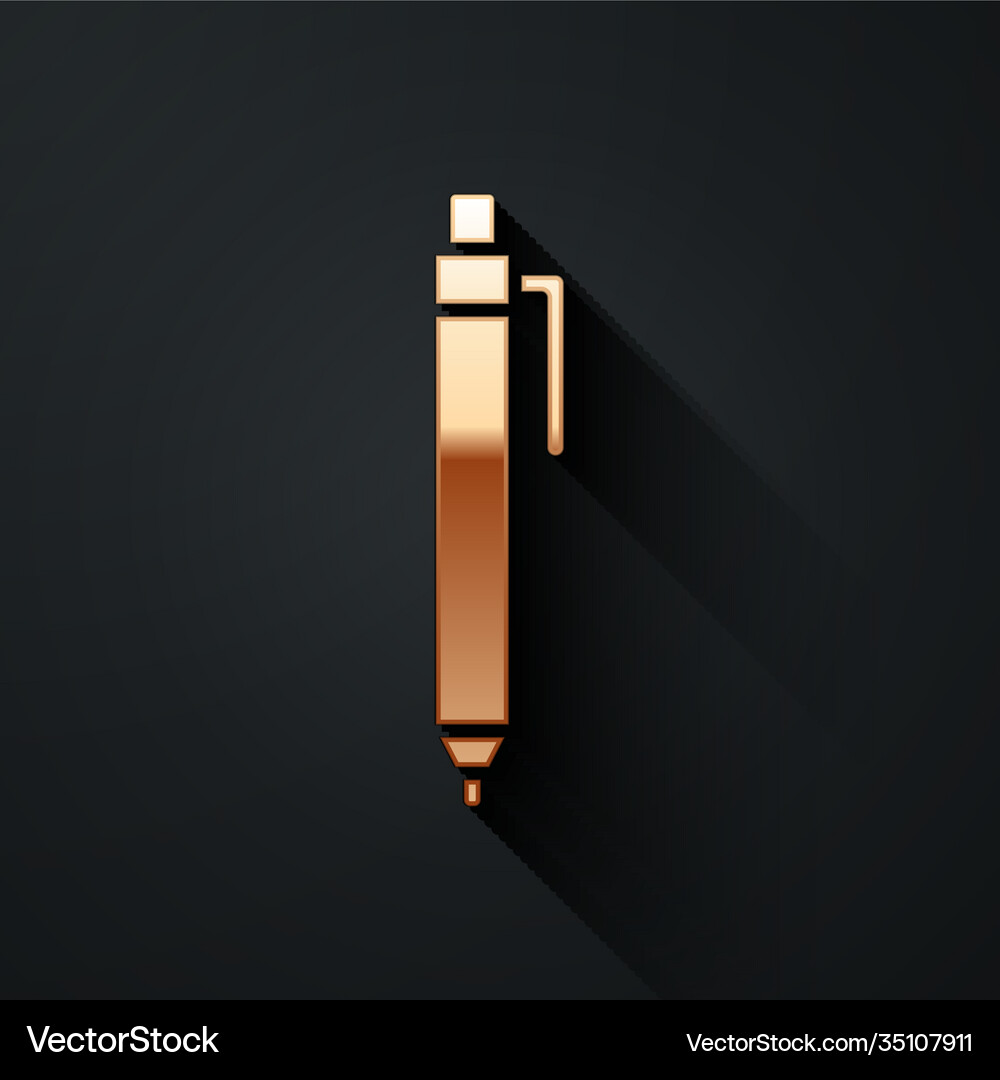 Gold pen icon isolated on black background long Vector Image