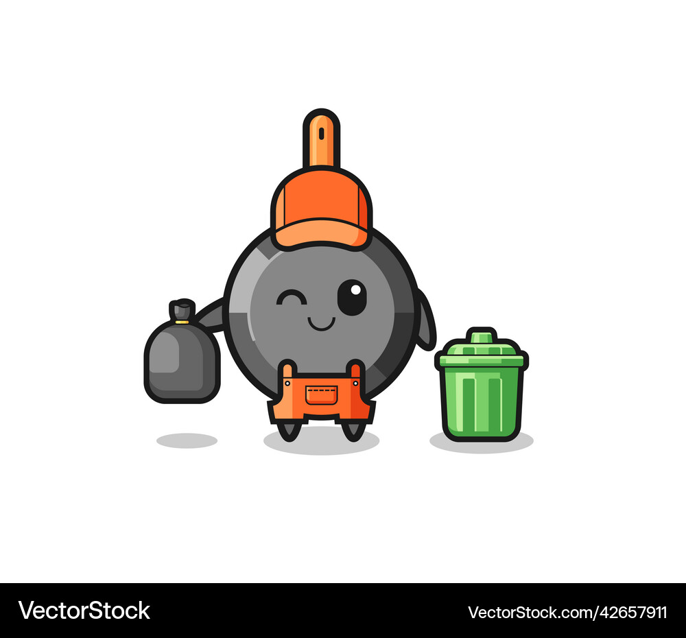 Mascot of cute frying pan as garbage collector Vector Image
