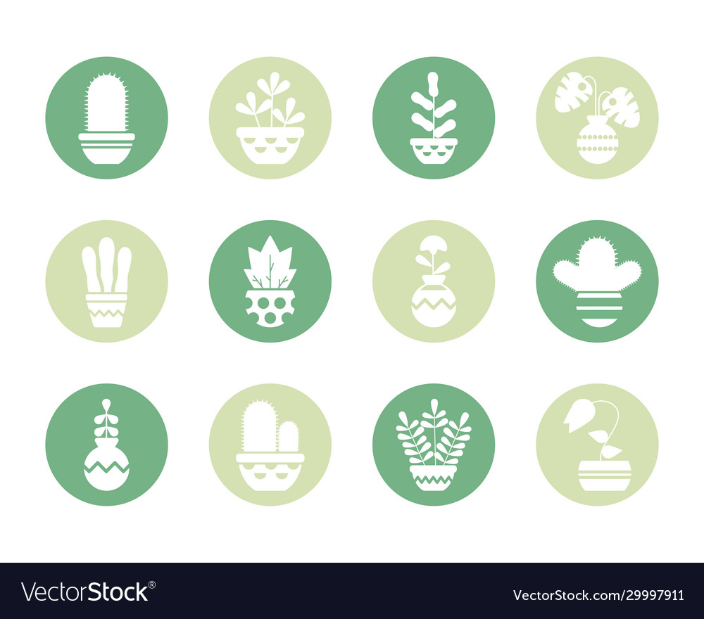 Set icons houseplants with potted block Royalty Free Vector