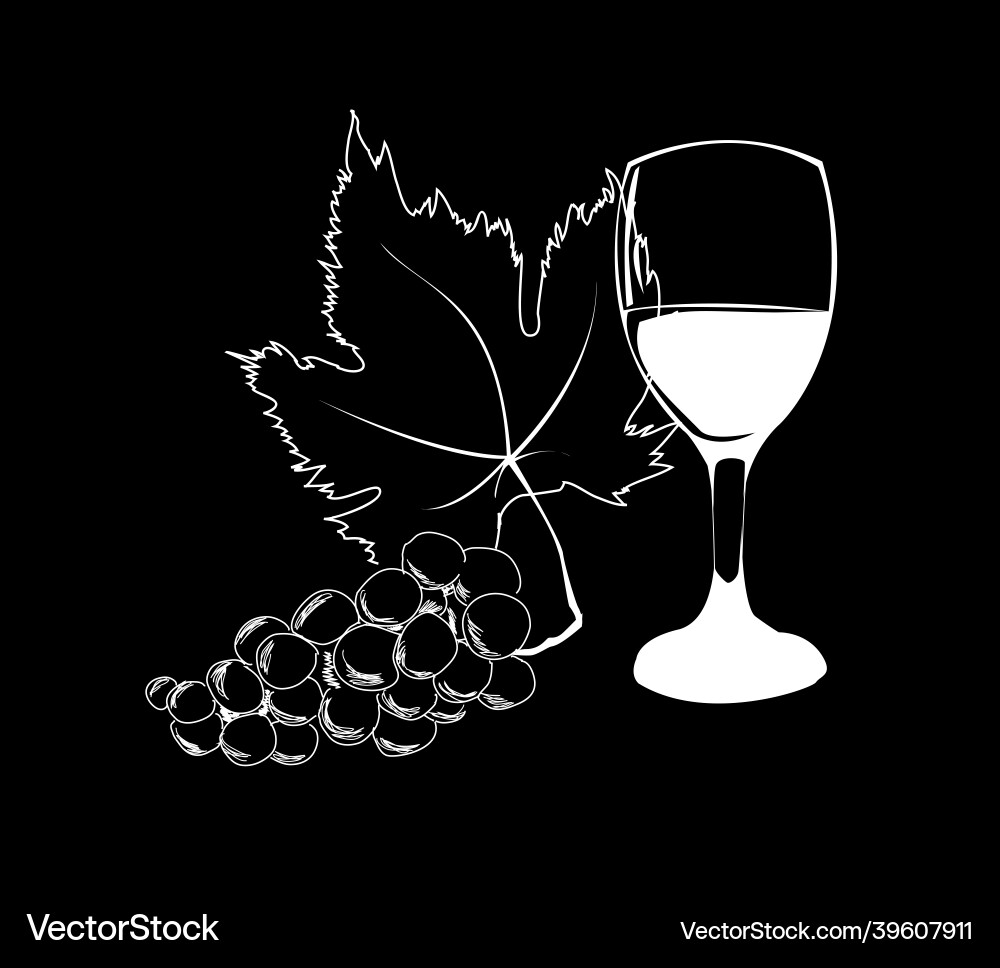 Wine in wineglass and grapes with leaf Royalty Free Vector