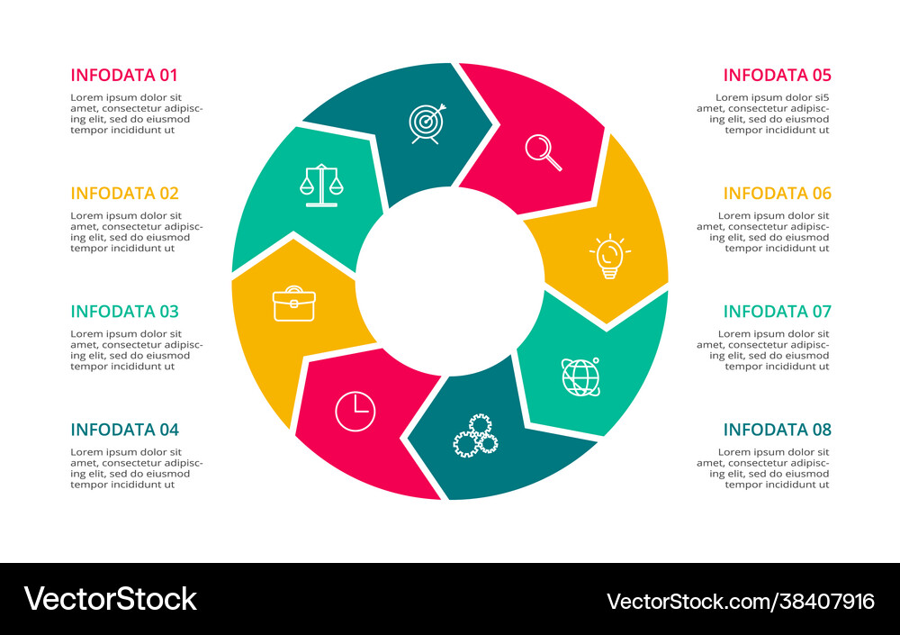 Circle elements graph diagram with 8 steps Vector Image