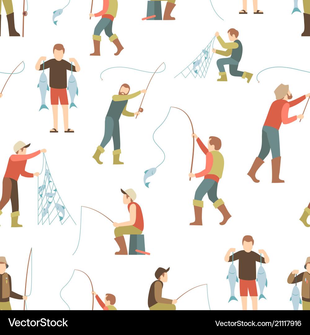 Flat fisher man seamless pattern fishing Vector Image
