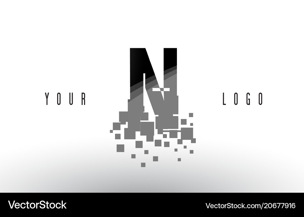 N pixel letter logo with digital shattered black Vector Image