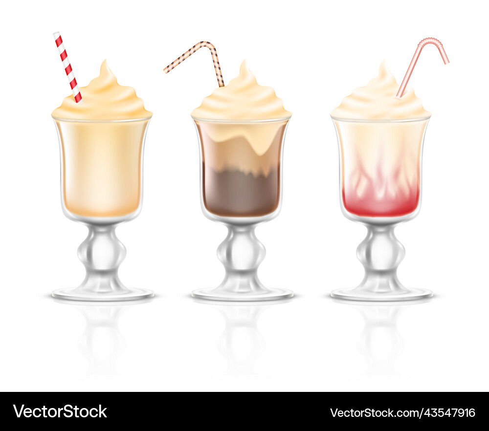 Realistic delicious milkshakes in glasses Vector Image