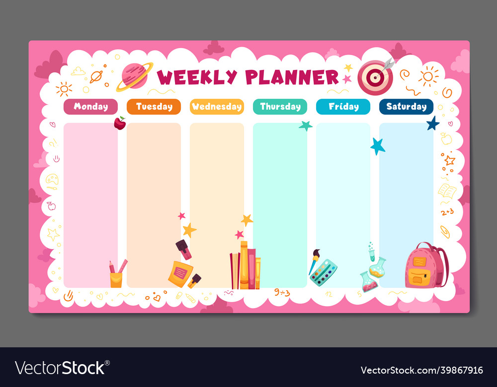 Weekly planner back to school timetable template Vector Image