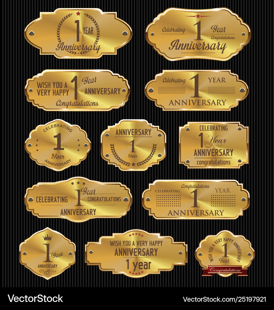 Anniversary golden labels collection 1 year Vector Image