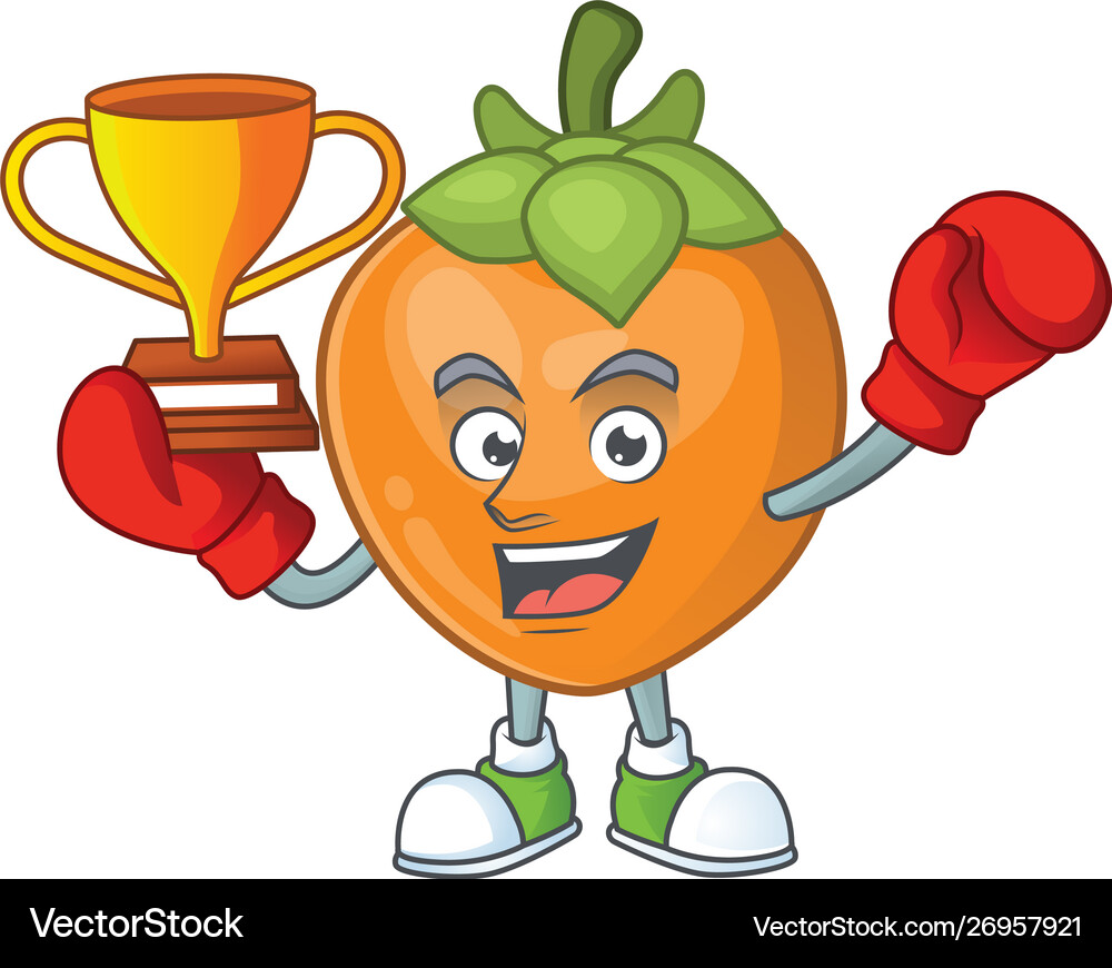 Boxing winner cute persimmon cartoon style Vector Image