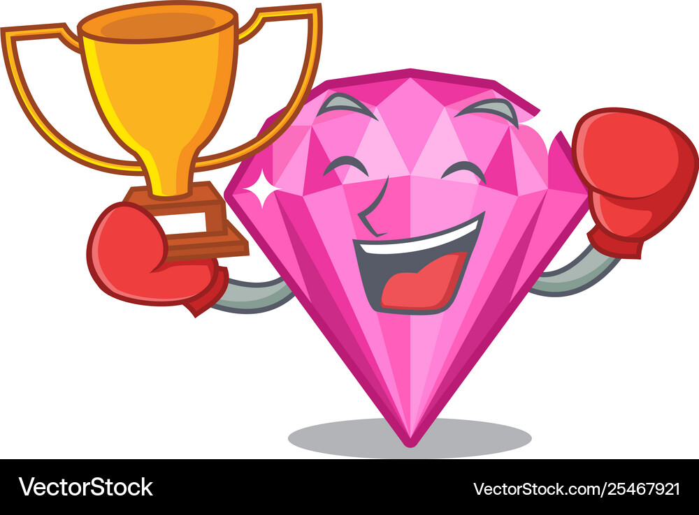 Boxing winner pink diamond in a cartoon box Vector Image