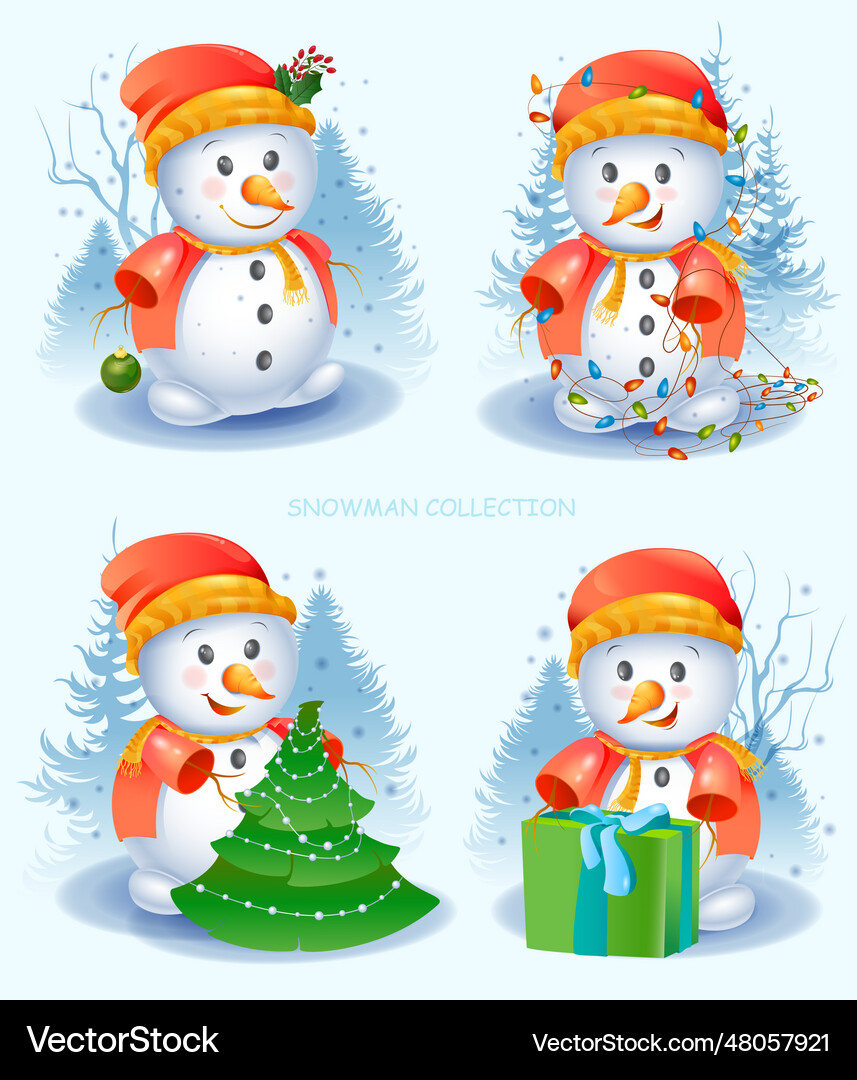 Cute snowman set winter elements activities Vector Image