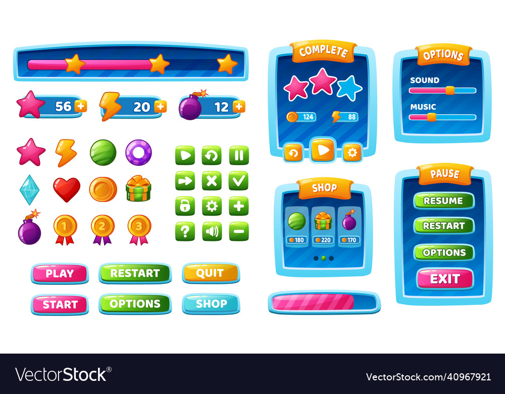 Game ui elements mobile app interface buttons Vector Image