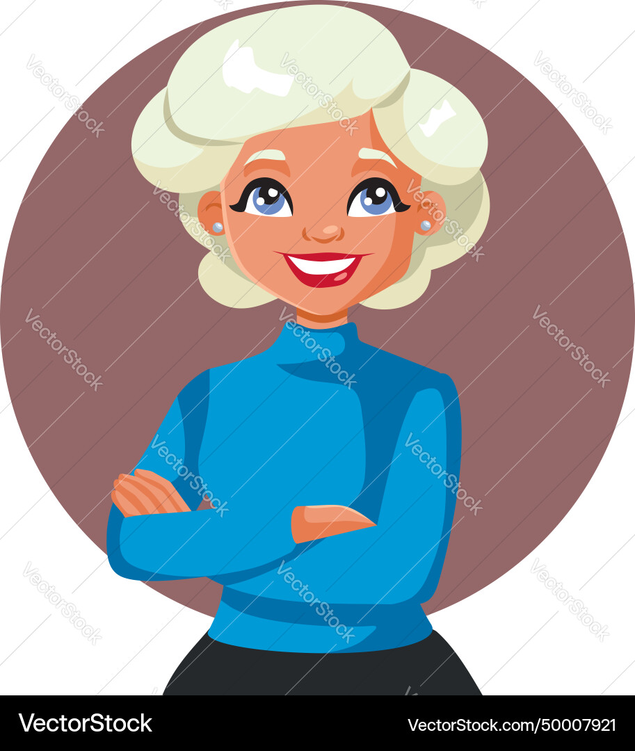 Happy middle aged woman standing with arms Vector Image
