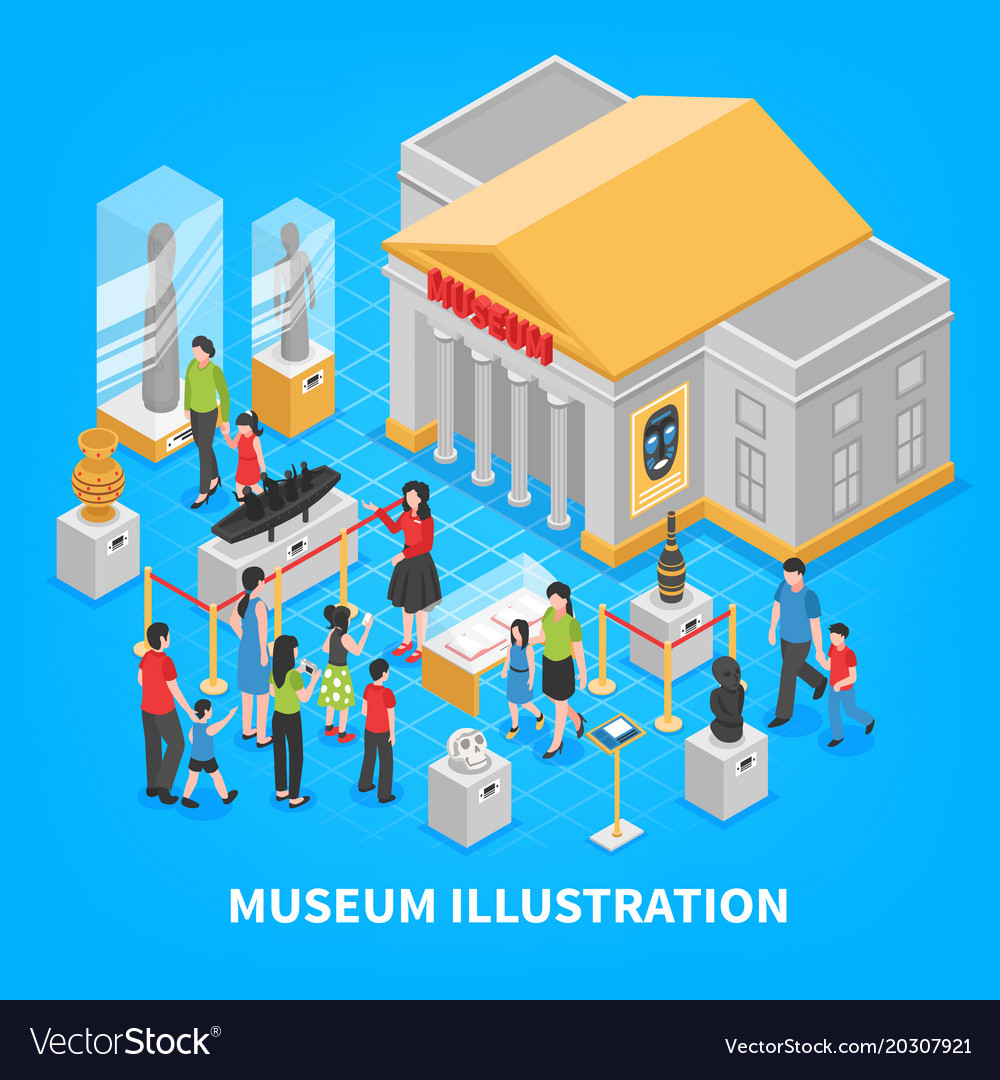 Museum isometric composition Royalty Free Vector Image