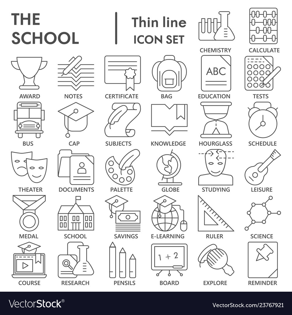 School thin line signed icon set education Vector Image