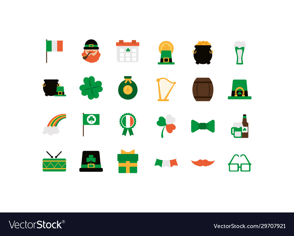 Set icons st patrick day flat style icon Vector Image