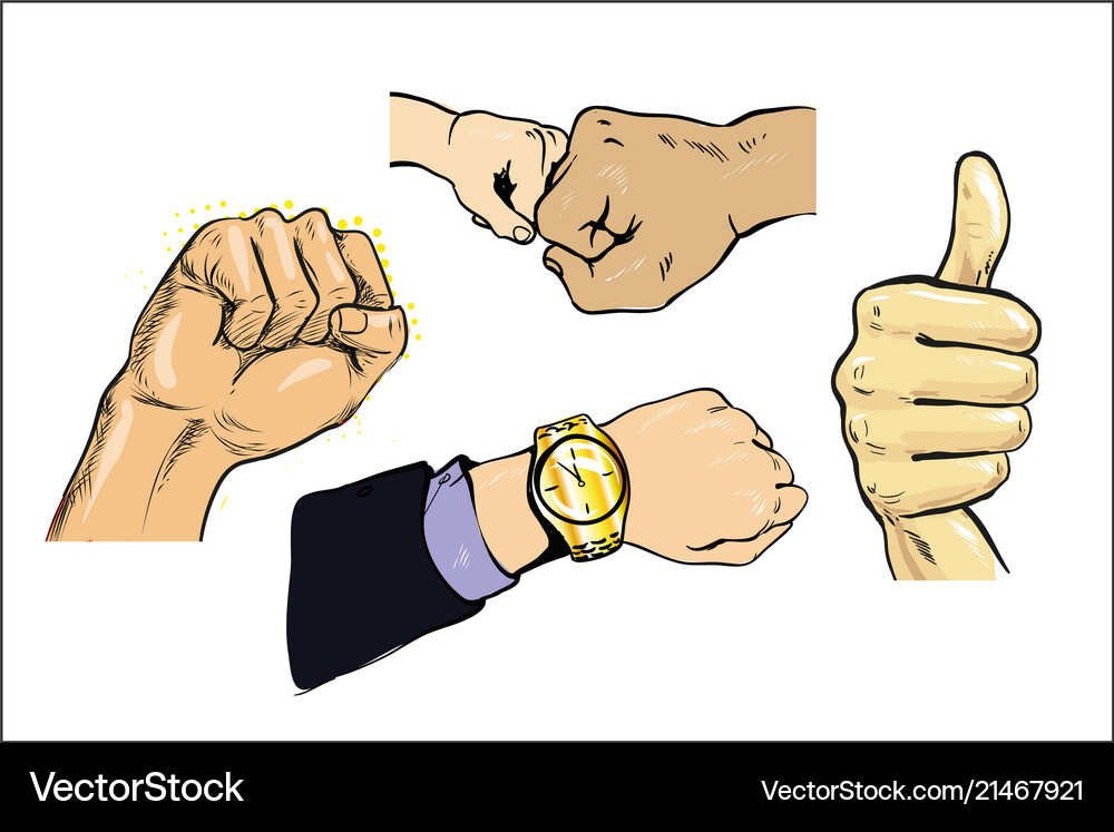 Set of hand gestures thumb isolated comic book pop