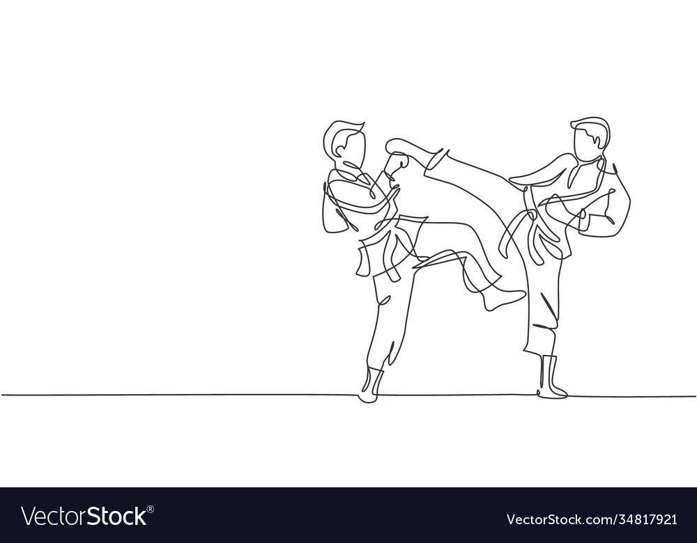 Single continuous line drawing two young Vector Image