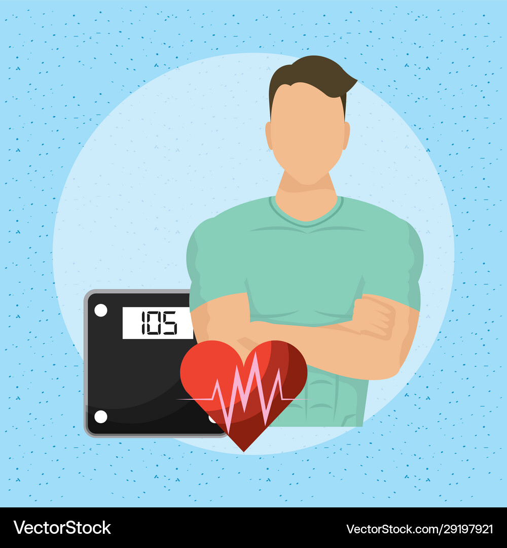 Young man athlete character with heart cardio Vector Image