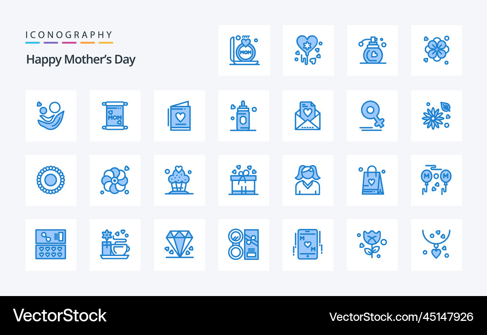 25 happy mothers day blue icon pack Royalty Free Vector