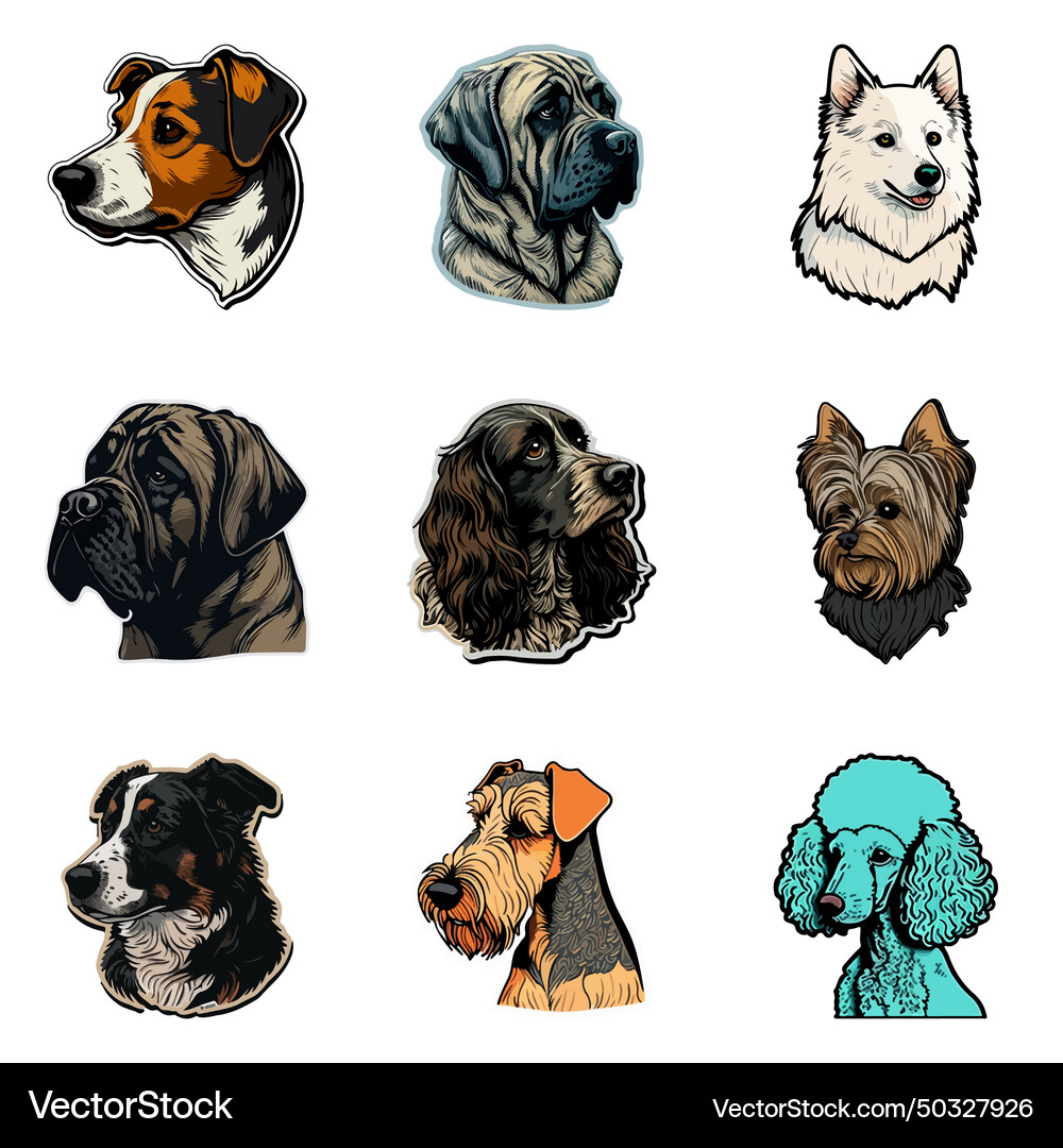 Dog stickers flat icon set isolated on white Vector Image