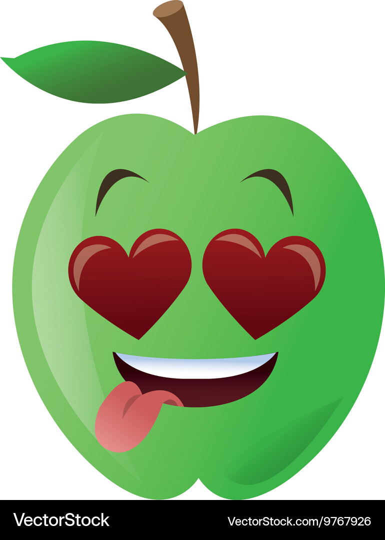 Heart eyes apple cartoon icon Royalty Free Vector Image